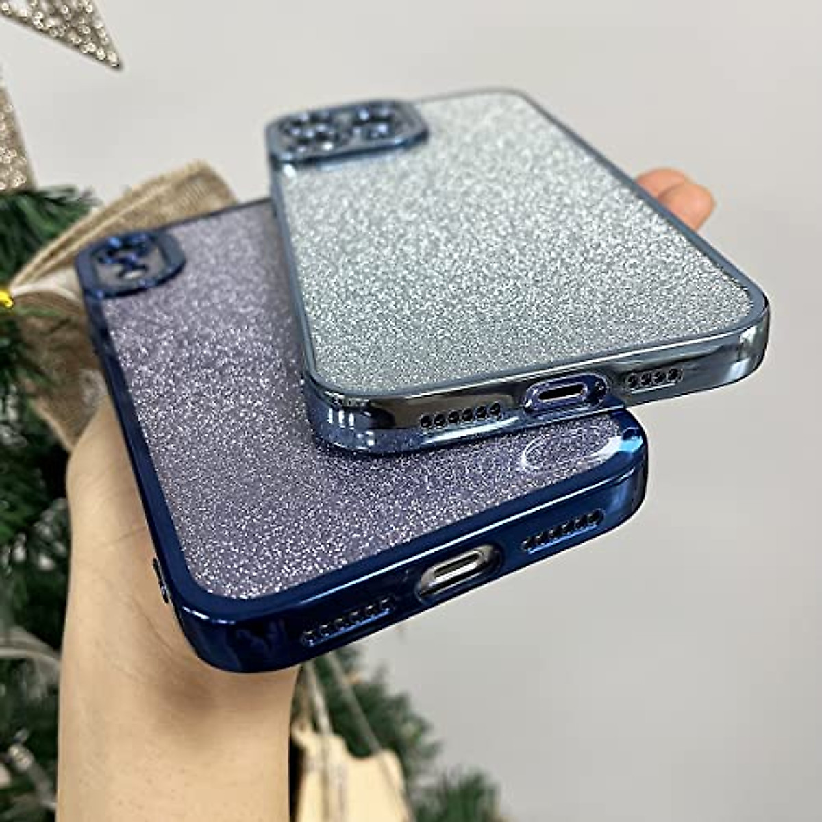 Fycyko Compatible with iPhone 12 Mini Case Glitter Luxury Cute Clear Flexible Plating Cover Camera Protection Shockproof Phone Case for Women Girl Men Design for iPhone 12 Mini Cover 5.4'' Blue