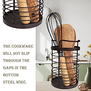 NONAKO Utensil holder for Kitchen Counter - Round kitchen utensil holder for countertop (H6.1” x W3.9”), Utensil Caddy Rustic Cooking Utensil Crock for Kitchen Decor