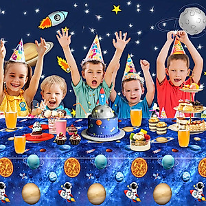 3 Pack Space Tablecloth Outer Space Themed Birthday Party Supplies Decorations First Trip Around The Sun Decorations Solar System Galaxy Planets Astronaut Party for Kids (54" X108")