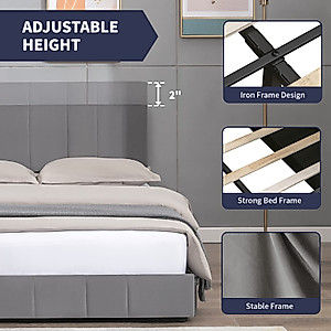 Platform Full Size Bed Frame with 4 Storage Drawers,Upholstered Full Bed Frame with Velvet Tufted Headboard Adjustable,Solid Wooden Slat Support,No Box Spring Needed,Dark Grey