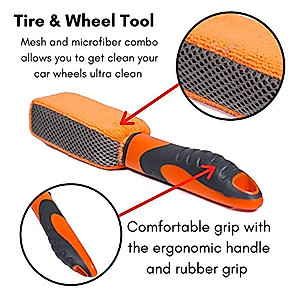 BIRDROCK HOME Car Wash Kit - Microfiber Cleaner - Tire Wheel Brush - Sponge - Duster - Extendable Cleaning Tool - Detailing Set