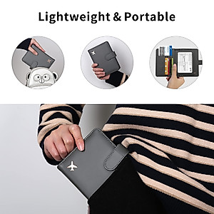 Deziliao Passport and Vaccine Card Holder Combo, PU Leather Passport Holder with Vaccine Card Slot, Passport Wallet for Men and Women (Gray-fly)