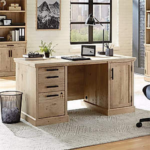 Sauder Mason Peak 60" Engineered Wood Double Pedestal Desk in Prime Oak