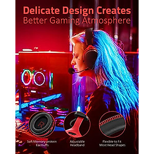 WolfLawS Gaming Headset for PS5 PS4 PC Xbox One Switch, Removable Noise Cancelling Over Ear Headphones with Mic, Bass Surround Sound, Memory Earmuffs, Wired Headsets for Mac Laptop Xbox Series