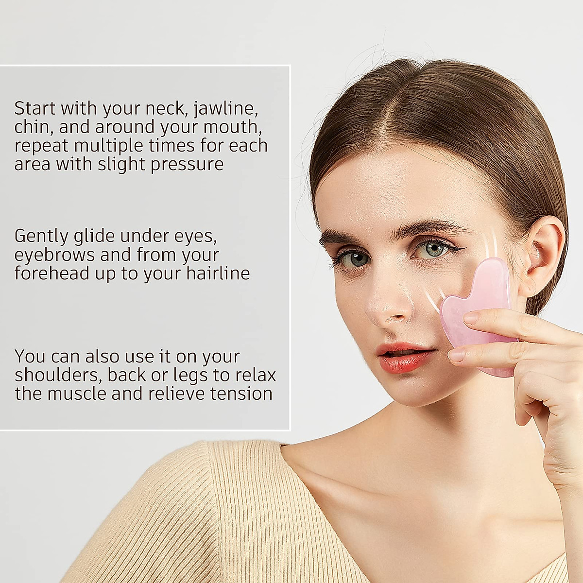 Jade Roller & Gua Sha Set, BearKig Jade Roller for Face, Anti-Aging Rose Quartz Face Roller for Skin Care, Beauty Facial Roller Massager Tools for Face, Eye, Neck, Reduce Wrinkle & Dark Circle