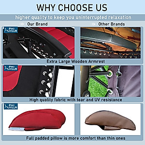 PHI VILLA Set of 2 Padded Zero Gravity Lounge Chair Folding Patio Recliner with Adjustable Headrest & Cup Holder, Support 350 LBS(Red)