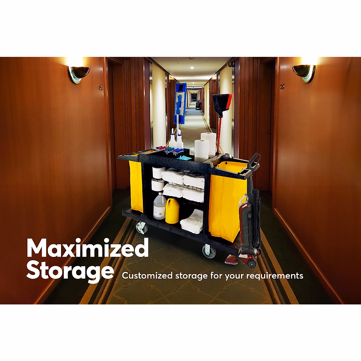 Hotel Cart Housekeeping Room Service Cart H 39" x L 60" X W 21" (Black)