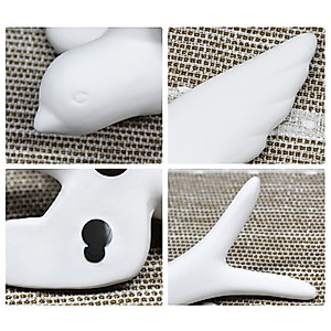 MORMEII 6PC White Ceramic Birds Figurines Wall Art for Home Garden Wall Decoration