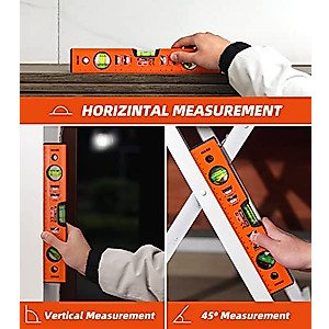 DOWELL 12 Inch Magnetic Spirit Level with Metric Scale, 3 Different Bubbles-45°/90°/180°HY030660