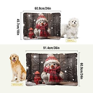 Christmas Snowman Crate Pet Bed, Portable Washable Dog Cat Mat, Soft Comfortable Pet Mattress with Non-Slip Bottom for Dogs Cats Sleeping, 36 x 24 Inch