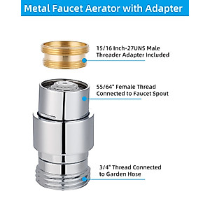 Hibbent 2 in 1 Faucet Aerator with Adapter, Connect to Garden Hose/Other 3/4 Inch Thread Hose, Big Angle Swivel Kitchen Sink Faucet Aerator with Movable Lid to Cover the Thread-Polished Chrome