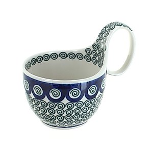 Blue Rose Polish Pottery Peacock Swirl Soup Mug
