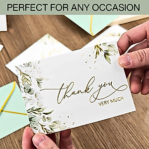 REGAL DECORATIONS Luxury 100 Pack Thank You Cards with Envelopes Bulk, Sage Green And Gold Foil Stamped -5x3.5 Inches. Ideal For Wedding, Blank Thank You Notes, Baby Shower Thank You Cards, Bridal Shower, Small Business, Graduation, Kids, Sympathy