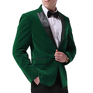 Cloudstyle Mens 2-Piece Suit Peaked Lapel 1 Button Tuxedo Slim Fit Dinner Jacket Pants,Dark Green,Large