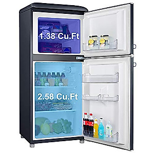 Galanz GLR40TBKER Retro Compact Refrigerator, Mini Fridge with Dual Doors, Adjustable Mechanical Thermostat with Freezer, 4.0 Cu Ft, Black