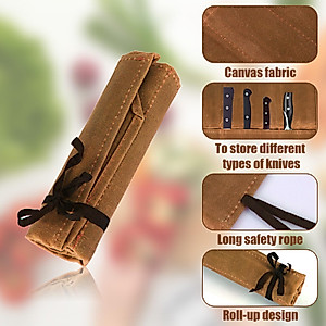 Knife Roll Bag, Portable Chef Knife Bag with 7 Slots Canvas Knives Pouch Knife Roll Case for Home Camping Picnic, Gift for Chefs or Cooking Lovers (Khaki)