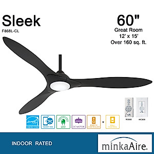 MINKA-AIRE F868L-CL/CL Sleek 60" Smart Ceiling Fan with LED Light, Remote and Wall Control