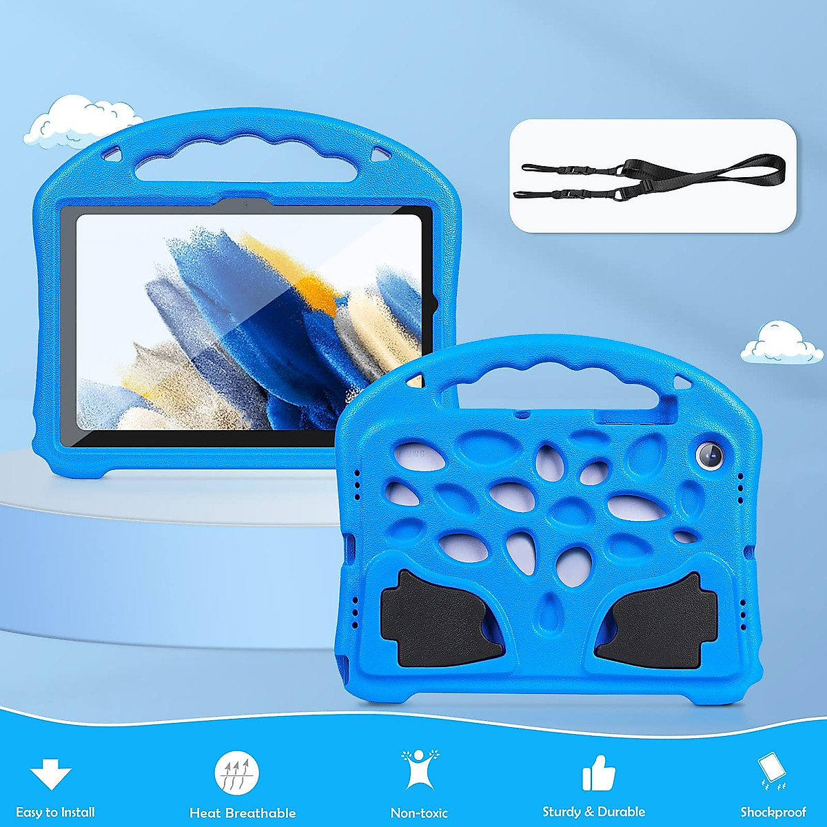 ZtotopCases Kids Case for Samsung Galaxy Tab A8 10.5 Inch(SM-X200/SM-X205/SM-X207),Shockproof Rugged Protective Cover with Handle Stand & Shoulder Strap for 10.5" Tablet A8 2022 for Kids Children,Blue