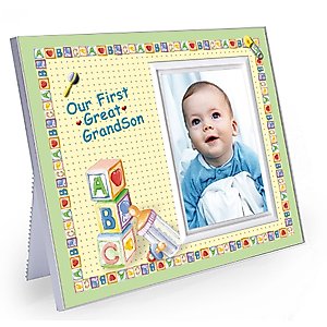 Our First Great Grandson Picture Frame | New Great Grandparent Gifts | Baby Announcement Frame | Photo Frame Measures 8.25 x 7 in | Holds a 3.5 x 5 in Photo | Front-Load Photo Design |Easy to Mail