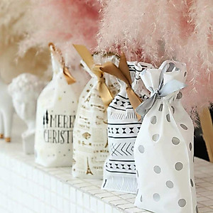 Enjonar 24pcs Treat Bags Party Favor Bags Silver Gift Bags Plastic Drawstring Bags Candy Bags Goodies Bags Gift Wrapping Bags