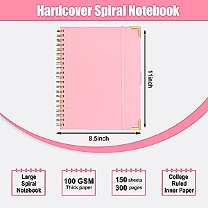 EOOUT Spiral Notebook 8.5 x 11 Hardcover Spiral Journals for Women, 300 Pages College Ruled 3 Subject for Work, Back to School, Gifts
