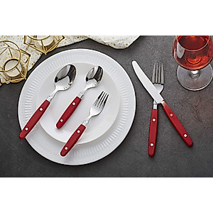 ANNOVA Silverware Set 20 Pieces Stainless Steel Cutlery Color Handle With Rivet/Retro Flatware - 4 x Dinner Knife; 4 x Dinner Fork; 4 x Salad fork; 4 x Dinner Spoon; 4 x Dessert Spoon (Red) Christmas