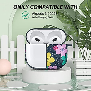 Cute Flower Case Compatible for AirPods 3 (2021) Cover with Keychain Floral Design Skin Soft Silicone Shockproof Protective Case for Airpods 3rd Generation Women Girls-Flower Blue