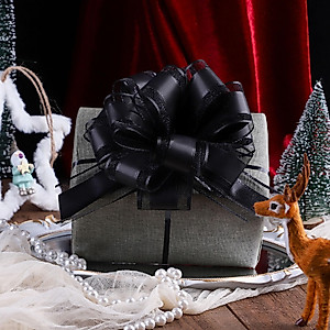 12 Pieces Black Pull Bow Wrapping Pull Bow Ribbon Pull Bows for Wedding Baskets,6 Inches Diameter Gift Bows, Large Bows for Presents.