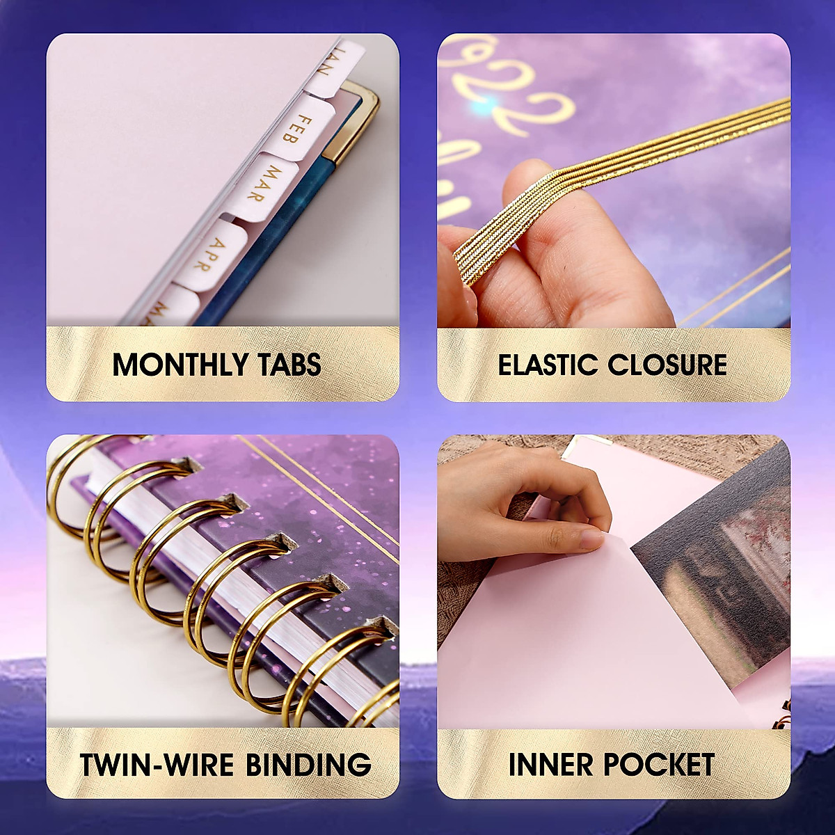 2022-2023 Hardcover Daily Planner Yearly Monthly Agenda Planner Strong Twin-Wire Binding Weekly Organizer for College Students Women Men to Do List Cute Organizer Planner, Purple Small