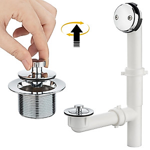 (1 Pack) Yariwiz 1-1/2" Polished Chrome Bathtub Tub Drain Kit Bath Waste Overflow Drain Tube Assembly with Universal Lift & Turn Bathtub Drain and Overflow Faceplate Polished Chrome