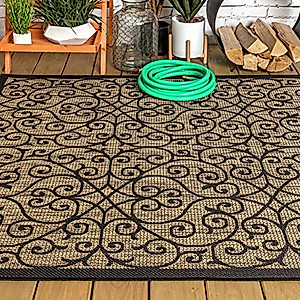 JONATHAN Y Madrid Vintage Filigree Textured Weave Indoor/Outdoor Black/Khaki 8 ft. x 10 ft. Area-Rug, Classic,Easy-Cleaning,HighTraffic,LivingRoom,Backyard, Non Shedding, SMB107A-8