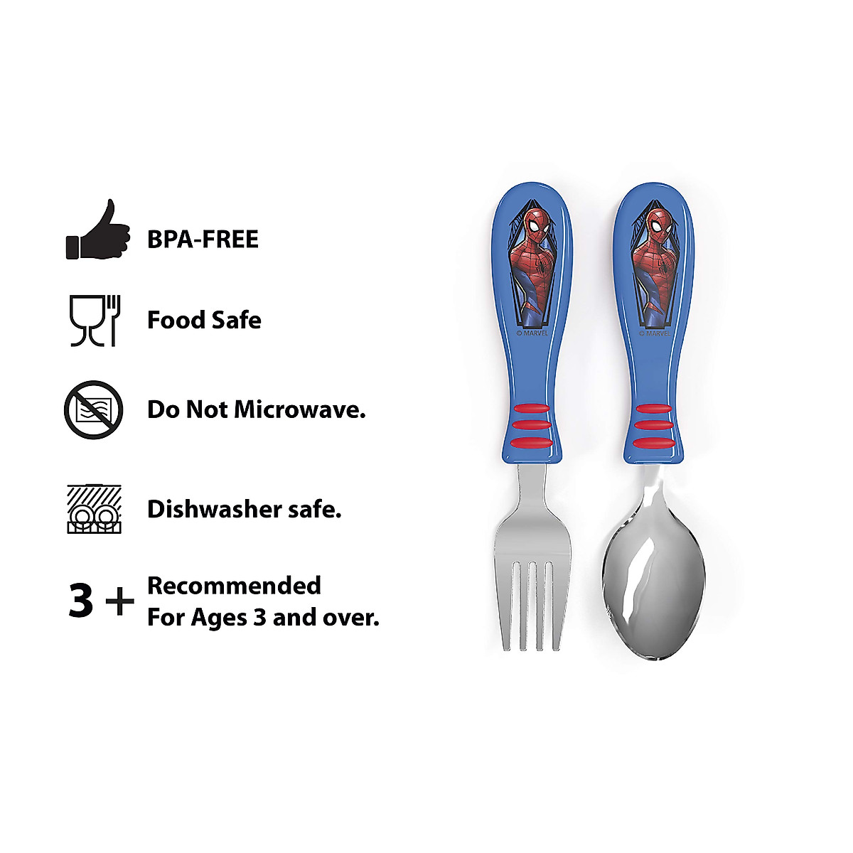 zak! 5-Piece Dinnerware Set, Marvel Spider-Man - Durable Plastic & Stainless Steel - Includes Tumbler, 8-Inch Plate, 6-Inch Bowl, Fork & Spoon - Suitable for Kids Ages 3+