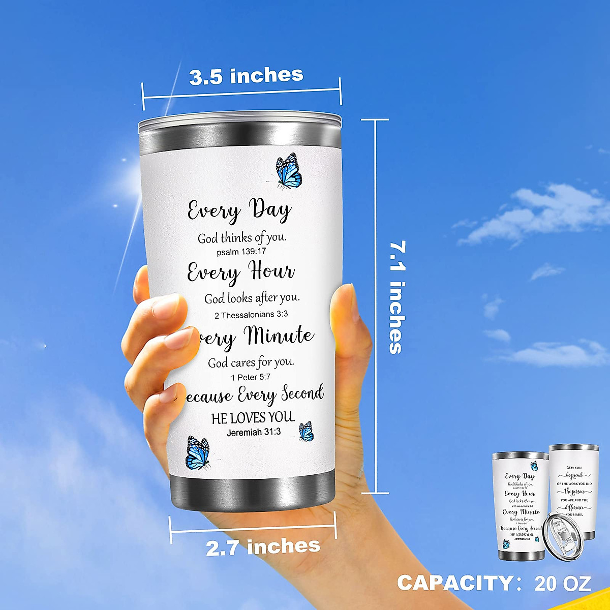 Petitian Christian Gifts for Women Faith Inspirational Gift Religious Bible Verse Gifts for Friends Girls Sister Spiritual Butterfly 20 OZ Stainless Steel Tumbler Birthday Gifts for Mom Mothers Day