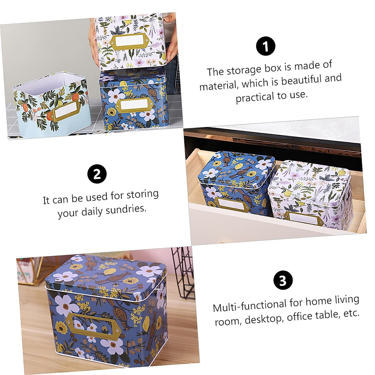 BESPORTBLE 3 Pcs Label Finishing Box Storage Bin with Lid Storage Bins with Lid Candy Tins Empty Tea Tin Canister Labels for Jars Storage Container for Sundries Tinplate Organizer