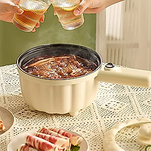 Kitchen Cooker, Electric Hot Pot Non Stick Pans Mini Ceramic Pot Personal Electric Skillet with Handles Lids for Steak Egg Fried Rice Ramen Oatmeal Soup (White)