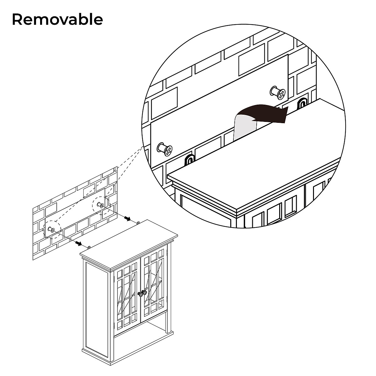 Elegant Home Fashions Neal Removable Wooden Wall Cabinet with 2 Glass Doors, White