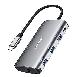 USB C Hub, Vilcome 7-in-1 USB C to 4K HDMI Multiport Adapter, with SD/TF Card Reader, 3 USB 3.0 Ports, and 100W Power Delivery, for MacBook Pro Air, Pixelbook, XPS, and More