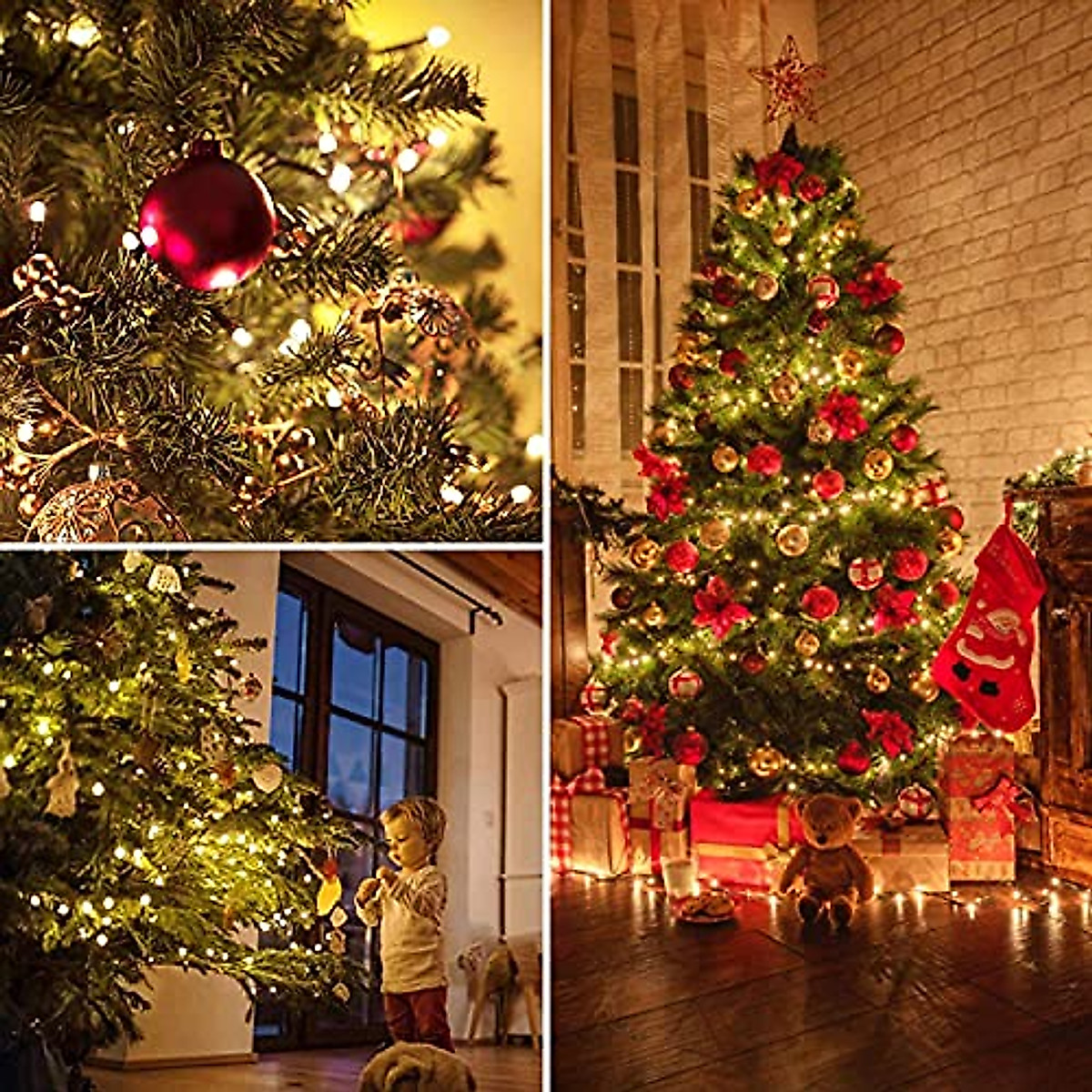 2-Pack 66FT 200 LED Christmas Lights, Extendable Christmas Tree Lights with Timer & Memory Function, Waterproof Green Wire Outdoor String Lights Indoor with UL Approved & 8 Lighting Modes (Warm White)