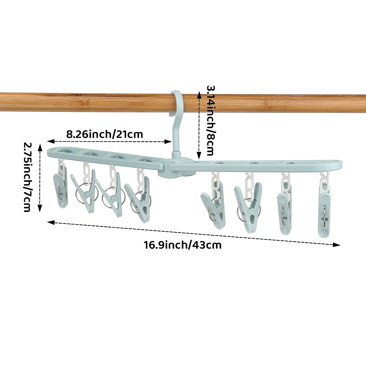 LMSAWK Hangers Foldable for Suitcase, Plastic Portable Hangers, Folding Sock Rack, Hangers for Traveling Camping RV Cruises, 12 Pcs of Hanger Add One Sock Clip, Bule