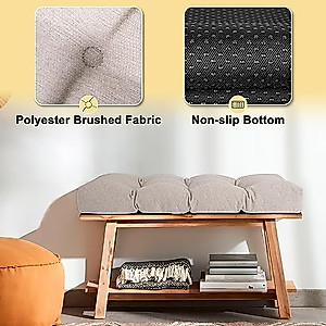 ROFIEJOX Indoor/Outdoor Bench Cushion 36x14 inch - Comfortable&Soft Fabric,Tufted Memory Foam, Non-Slip Bottom, Long Seat Cushion Furniture for Window Patio Garden Floor, (36x14x4) Milky White