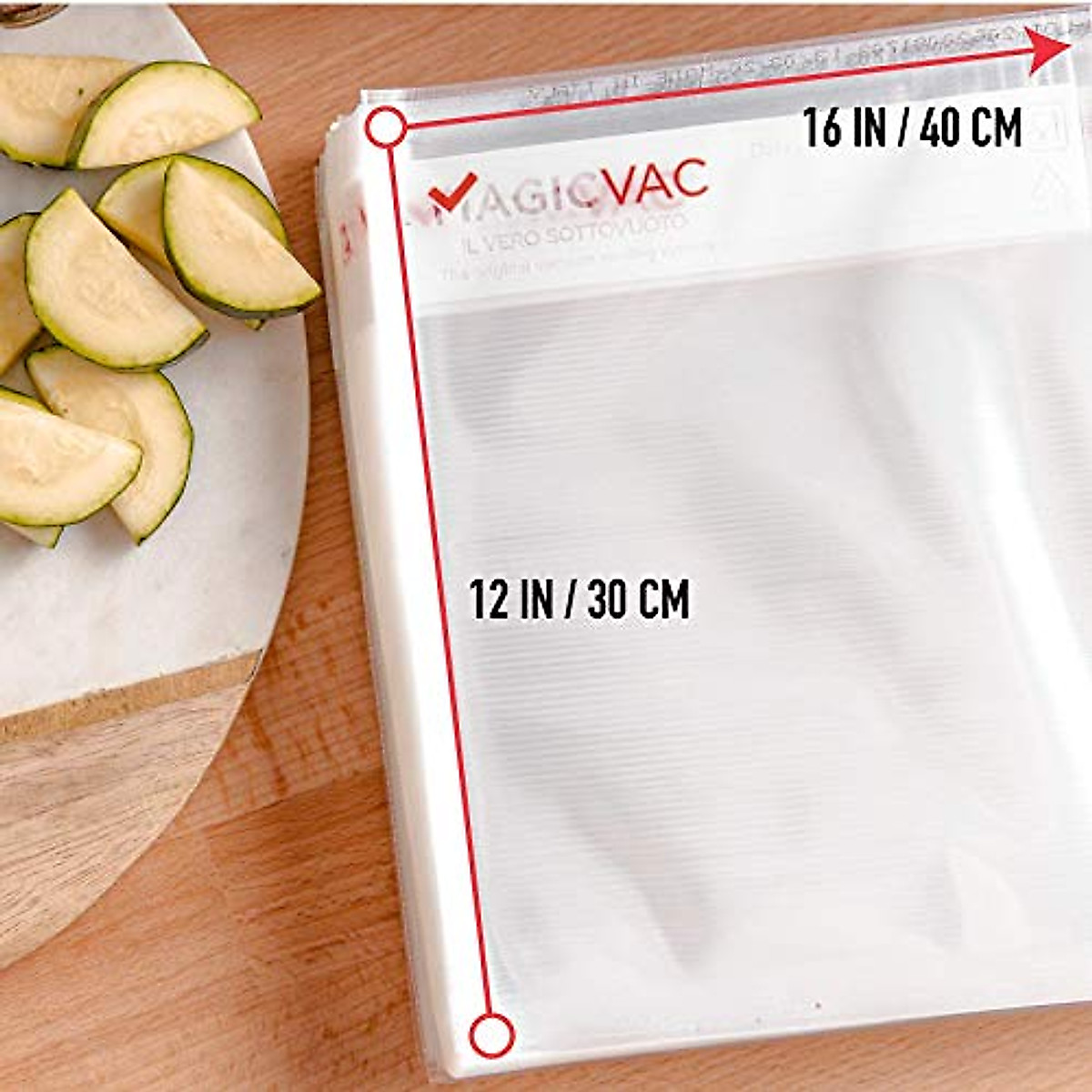 Magic Vac Vacuum Sealer Bags Gallon Size 12"x16" 50 Count Thicker Heavy Duty Material for Sous Vide, Meal Prep, Microwave and Freezer works with FoodSaver, Seal-a-Meal and more BPA Free Made in Italy