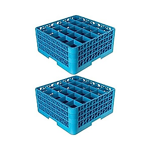 Carlisle FoodService Products OptiClean Plastic 25-Compartment Divided Glass Rack, Blue, (Pack of 2)