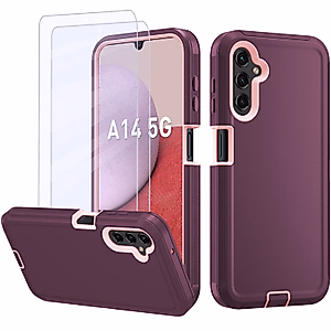 Nofnus for Samsung Galaxy A14 5G case,A14 5G Heavy Duty case,[Military Grade Protective ][Shockproof] [Dropproof] [Dust-Proof], ONLY Fit Galaxy A14 5G Phone (WineRed/Pink)