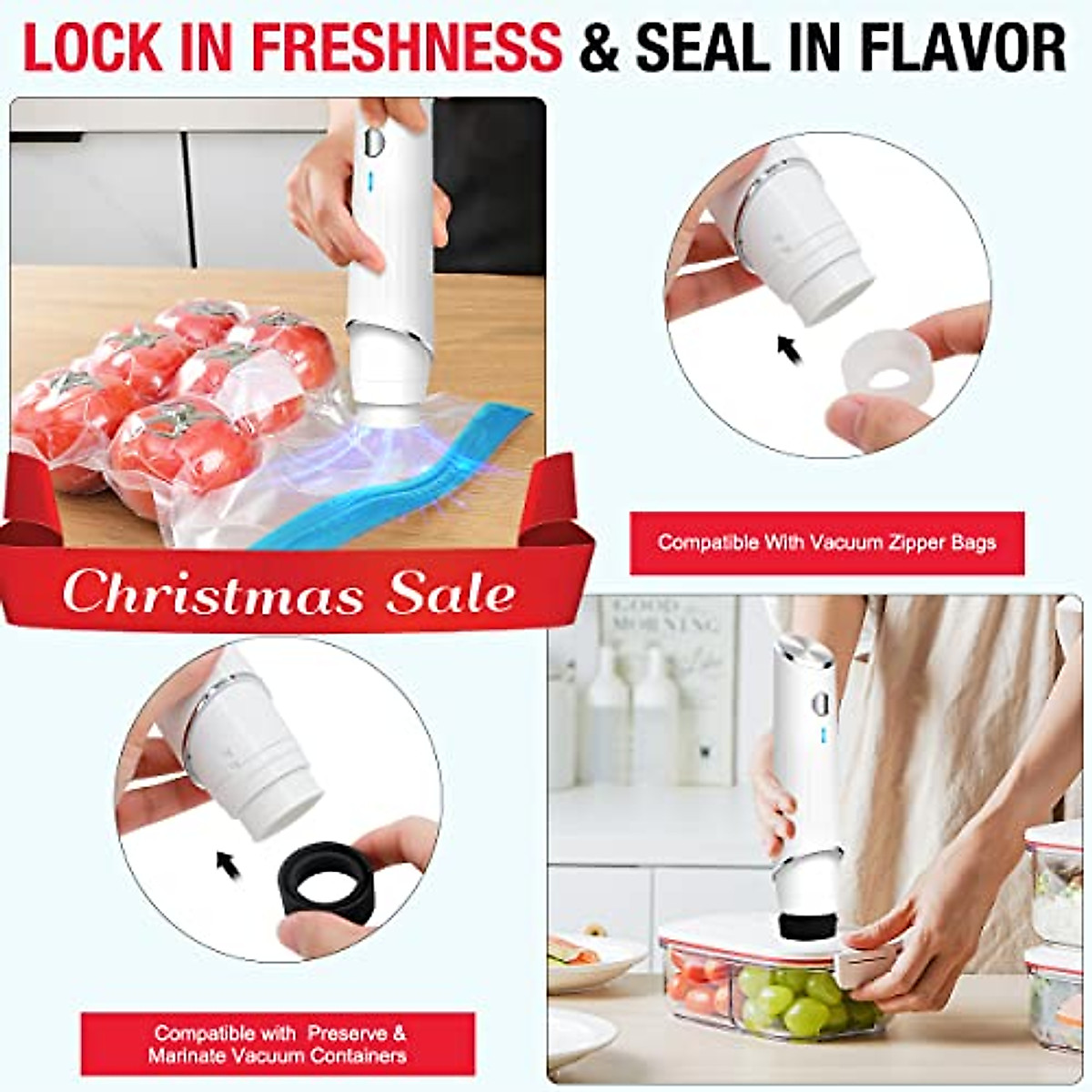 Sous Vide Bags|13PCS Electric Vacuum Sealer Kit for Anova,Joule Cookers|Handheld Vacuum Sealer with Auto Pause Function,7Pcs Reusable Vacuum Seal Food Sealer Bags,2 Sealing Clips,1 Vacuum Wine Stoppers|Fast and Powerful Vacuum