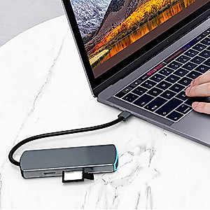 USB C Hub HDMI Adapter, 6-in-1 Multifunctional Type C to HDMI USB with Breathing Light, Memory Card Reading, Simple External U Disk, Mouse, Mobile Hard Disk