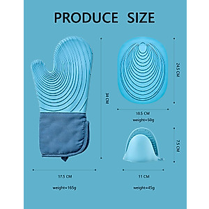 EUNA Silicone Oven Mitts, Heat Resistant Oven Mitts and Pot Holders Sets, Non-Slip Kitchen Mittens with Mini Oven Gloves and Hot Pads, Perfect for Baking Cooking, Quilted Liner, Gift Box, Blue & Azure