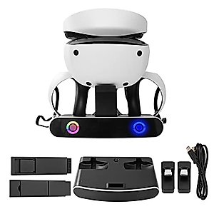 PSVR2 Controller Charger,Charging Station for PS VR2 with VR Headset Holder Display Stand, Fast Charger Station with 2 Rechargeable Port, 2 Magnetic Clasp,Type-C Cable,PS VR2 Accessories - Black