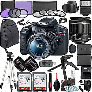 Camera Bundle for Canon EOS Rebel T7 DSLR Camera with EF-S 18-55mm f/3.5-5.6 is II Lens and Accessories Kit (64GB, Hand Grip Tripod, Flash, and More) (Renewed)