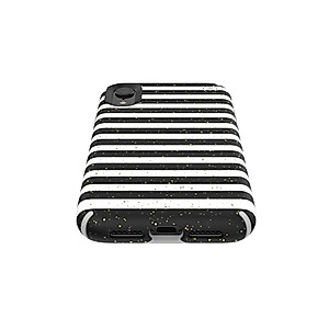 Speck Presidio Inked iPhone XR Case, Stripe Gold Specks/Marble Grey 132093-8902 Gray