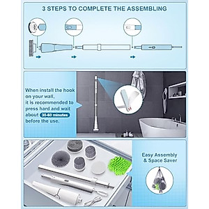 600RPM Electric Spin Scrubber, BIUBLE Cordless Cleaning Brush with Adjustable Long Handle, 5 Upgrade Replaceable Brush Heads & Velcro, Bathroom Shower Cleaning Scrubber for Bathtub Grout Tile Floor